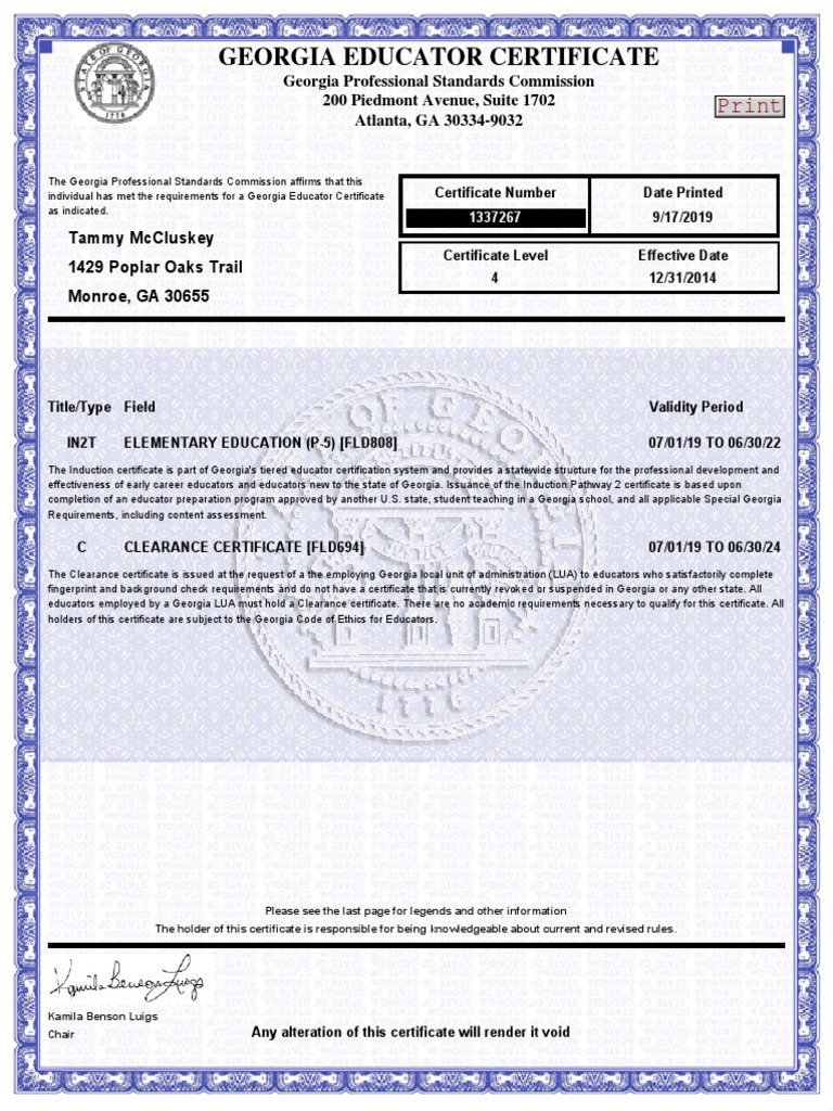 Ga Teaching Certificate 3 | PDF
