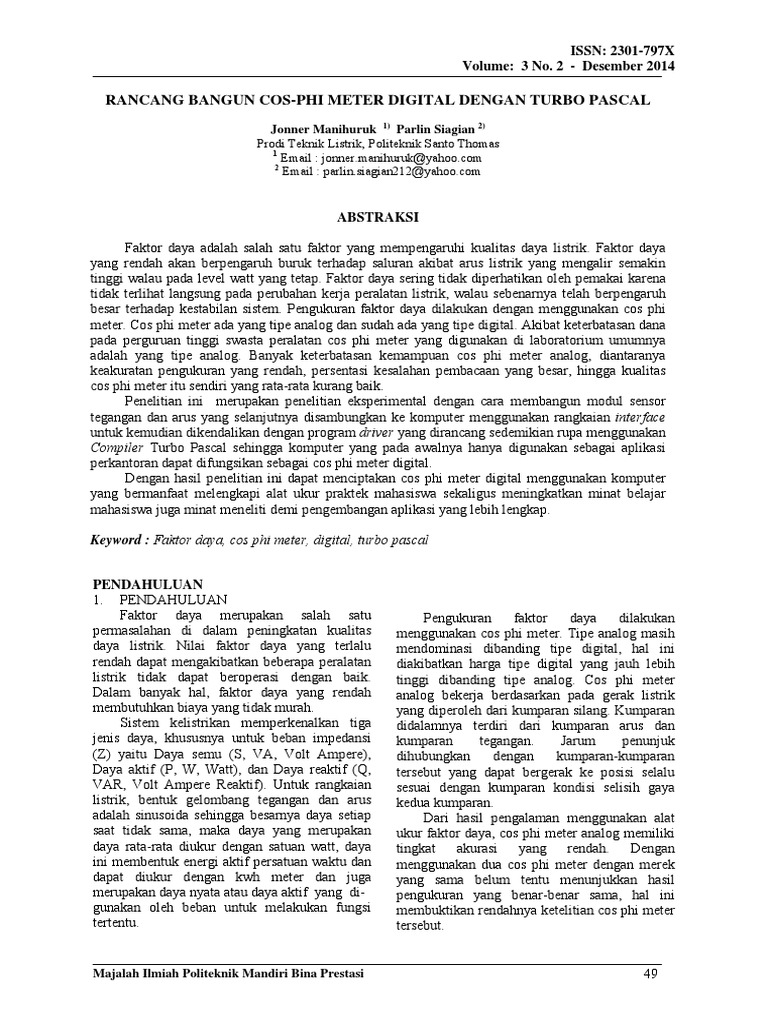 Rancang Bangun Cos-Phi Meter Digital Dengan Turbo Pascal | PDF