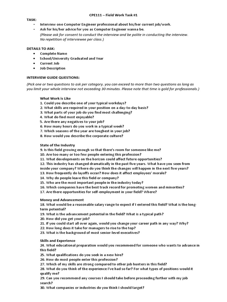 FieldTask #1 (Interview A CpE Professional) 2 | PDF | Interview ...