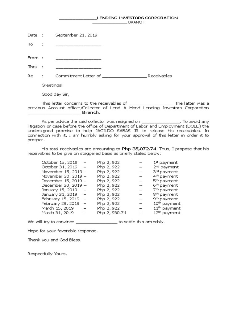 Commitment Letter Template | PDF