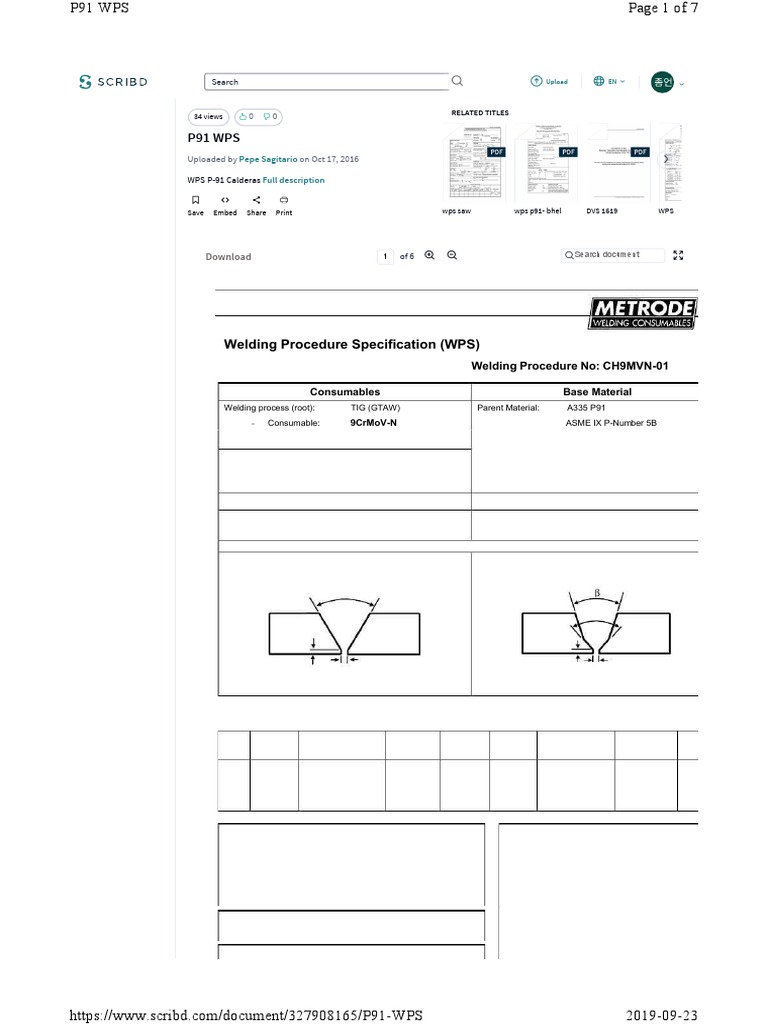 P91 WPS: Welding Procedure Specification (WPS) | PDF | Joining | Welding