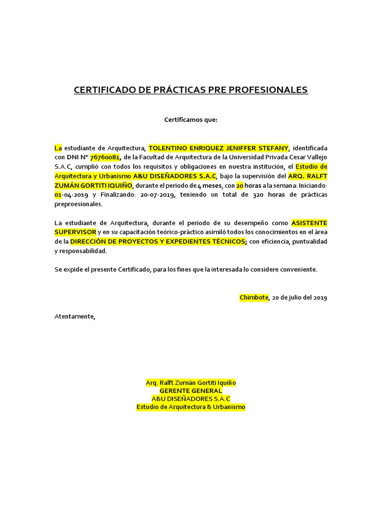 (Modelo) Certificado de Prácticas | PDF