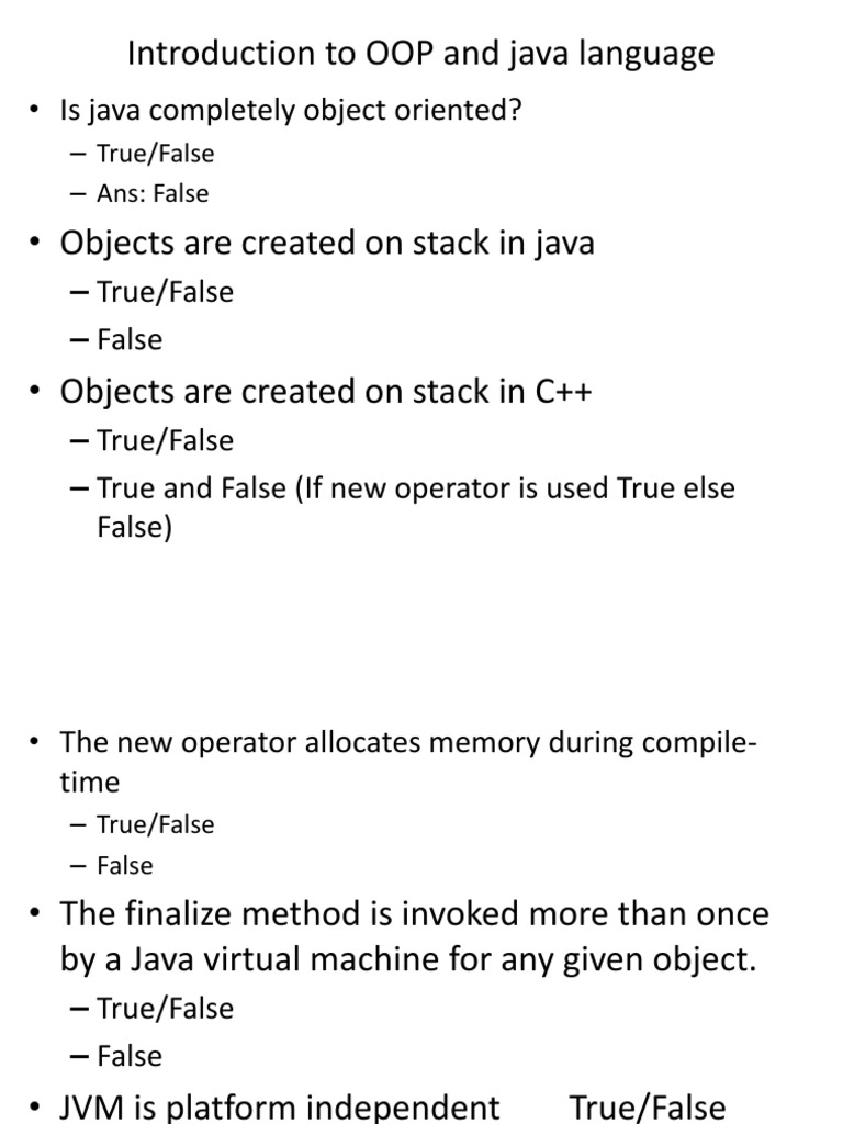 Introduction To OOP and Java Language: - Is Java Completely Object ...