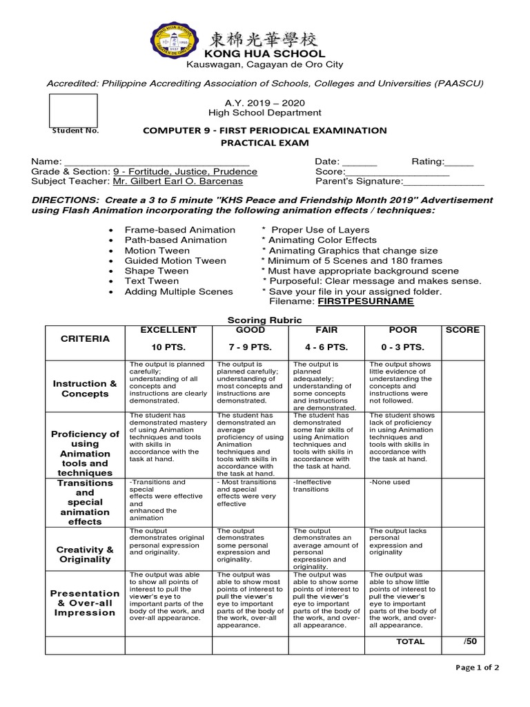 KHS Computer 9 Exam: Animation Project | PDF | Computing | Learning
