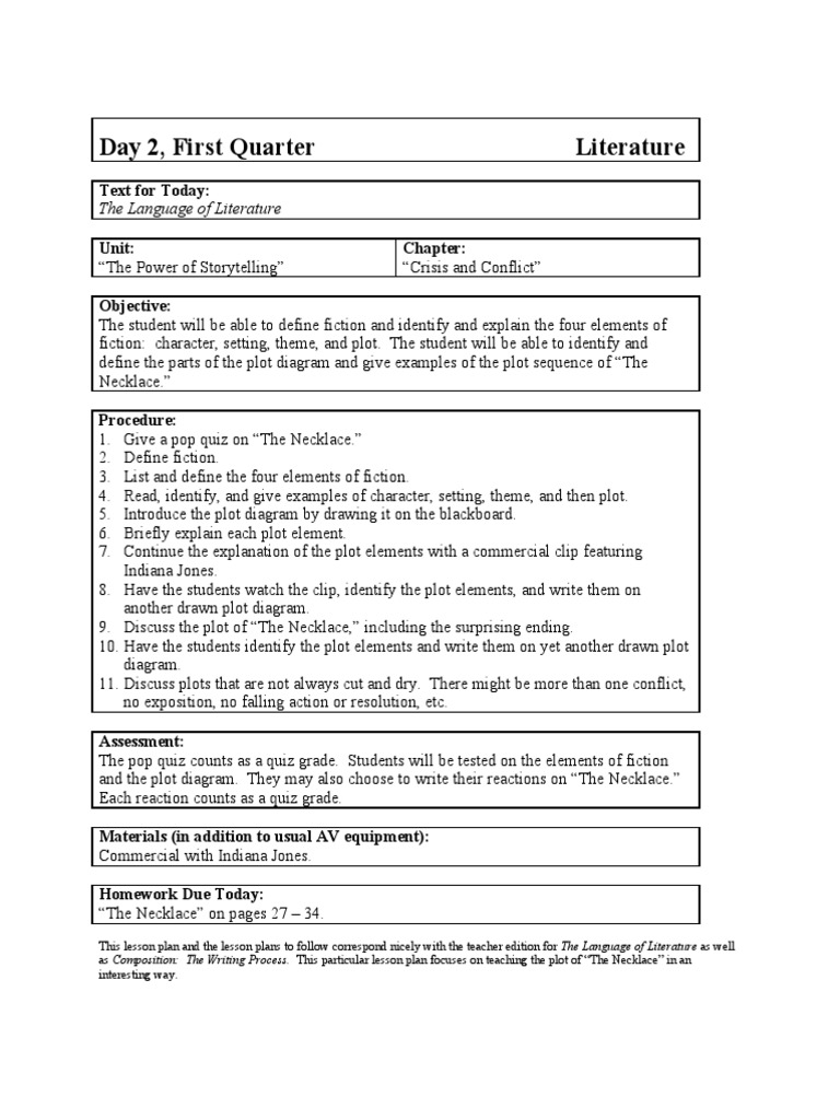 Necklace Lesson Plan Day 2 9th Grade Regular PDF | PDF