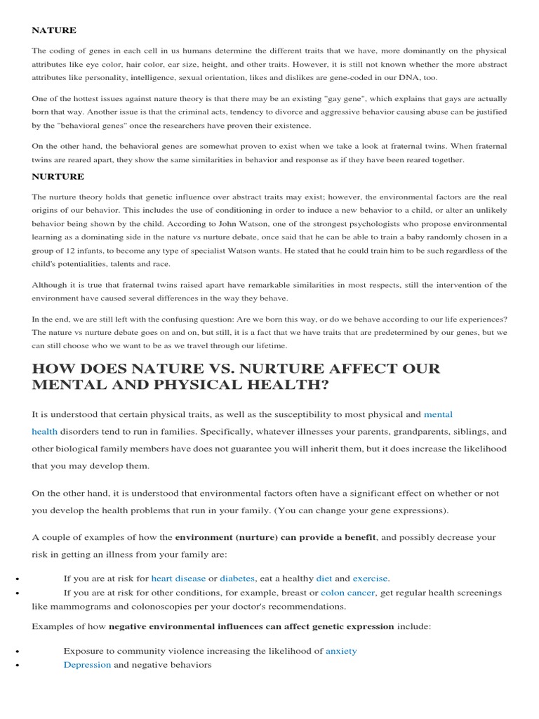Nature vs. Nurture | PDF | Nature Versus Nurture | Behavioural Sciences