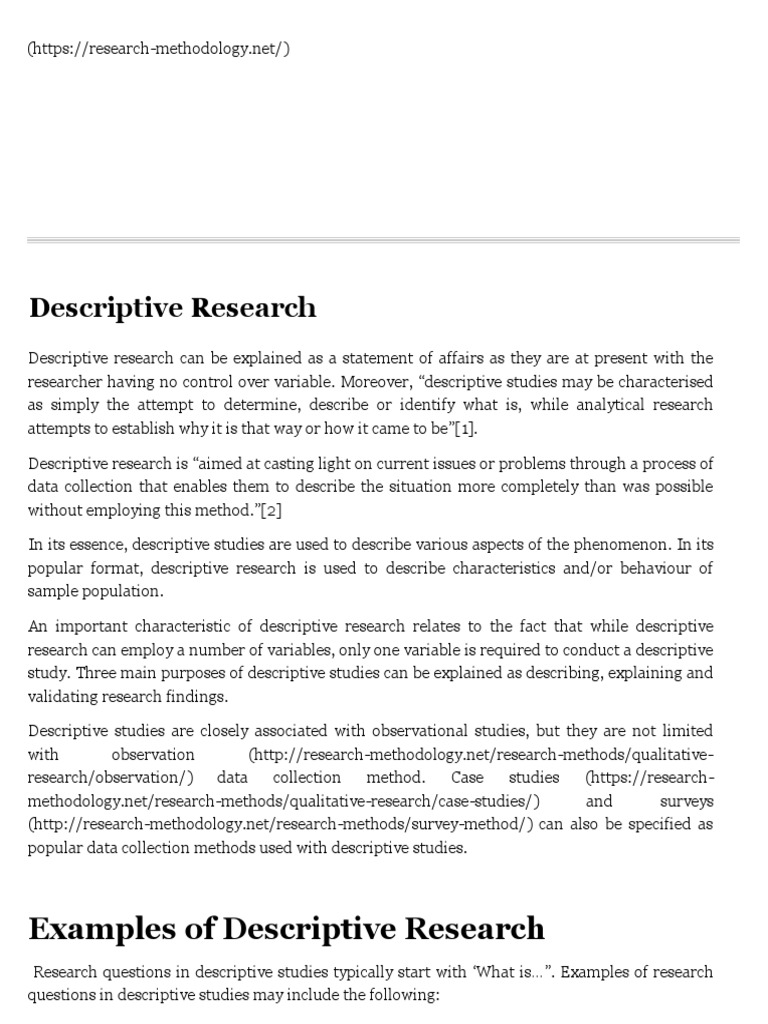 Descriptive Research Design Methodology