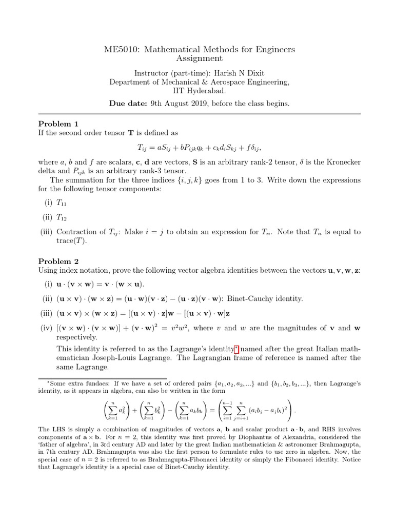 ME5010: Mathematical Methods For Engineers Assignment: Ij Ij Ijk K K I ...