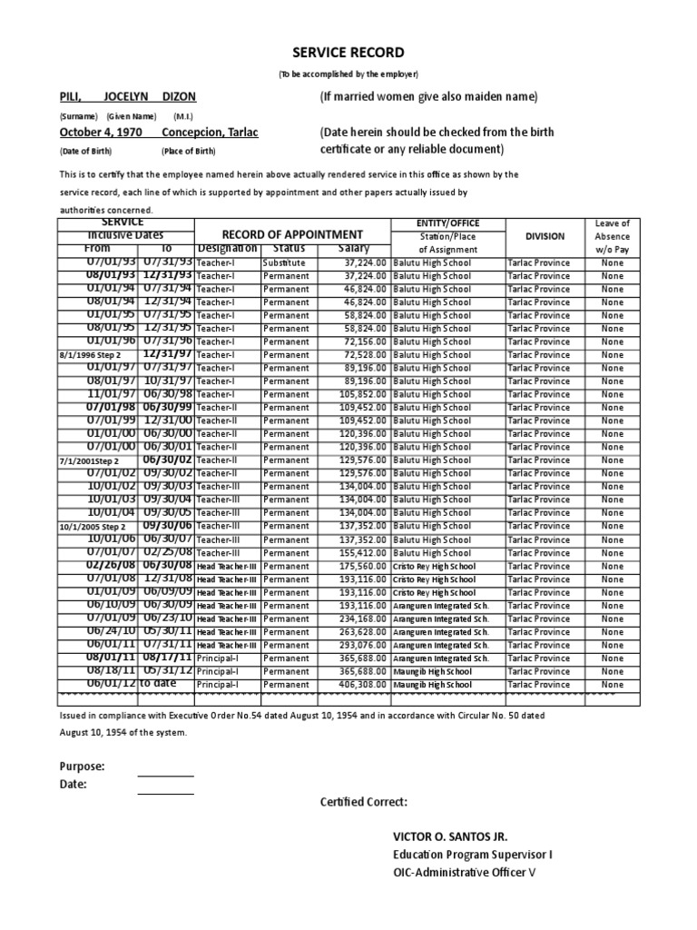 Tarlac Teacher Service Records | PDF | Social Institutions | Social Science