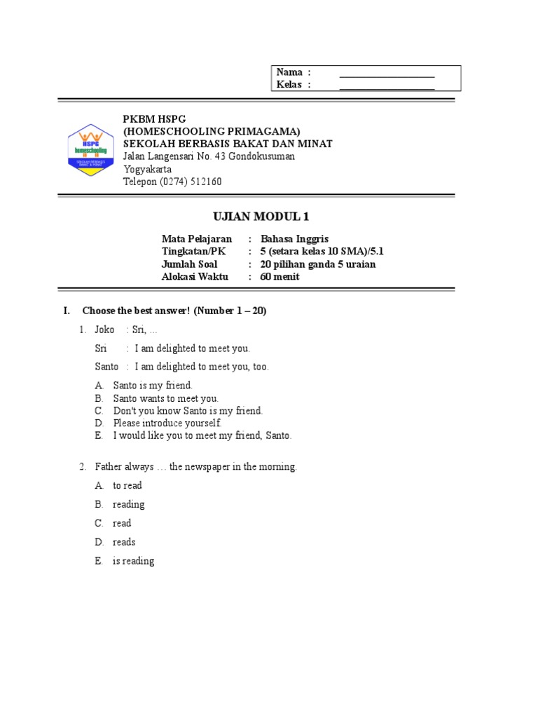 2 - Soal - Kelas 10 - Uji Modul 1 Bahasa Inggris | PDF | Language Arts & Discipline