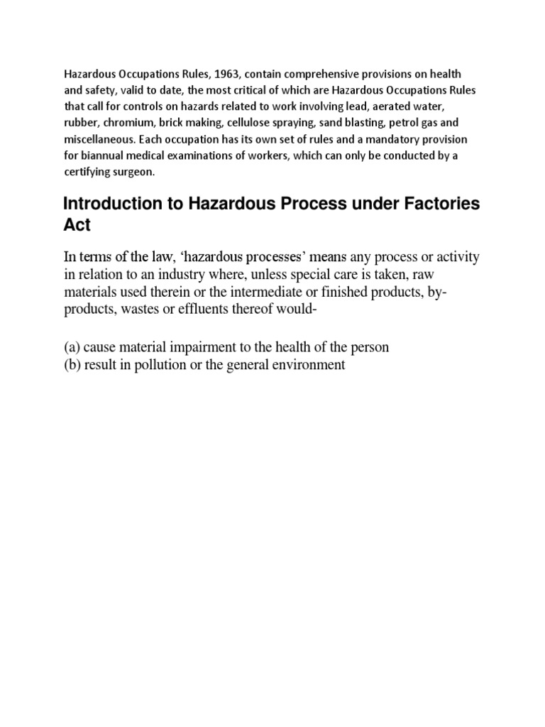 Hazardous Occupations Rules | PDF