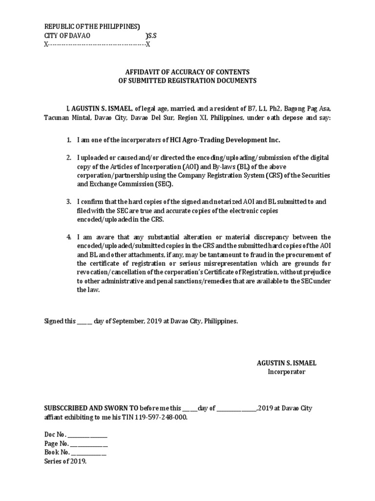 8.affidavit of Accuracy of Content of Document Submitted - MSWord | PDF