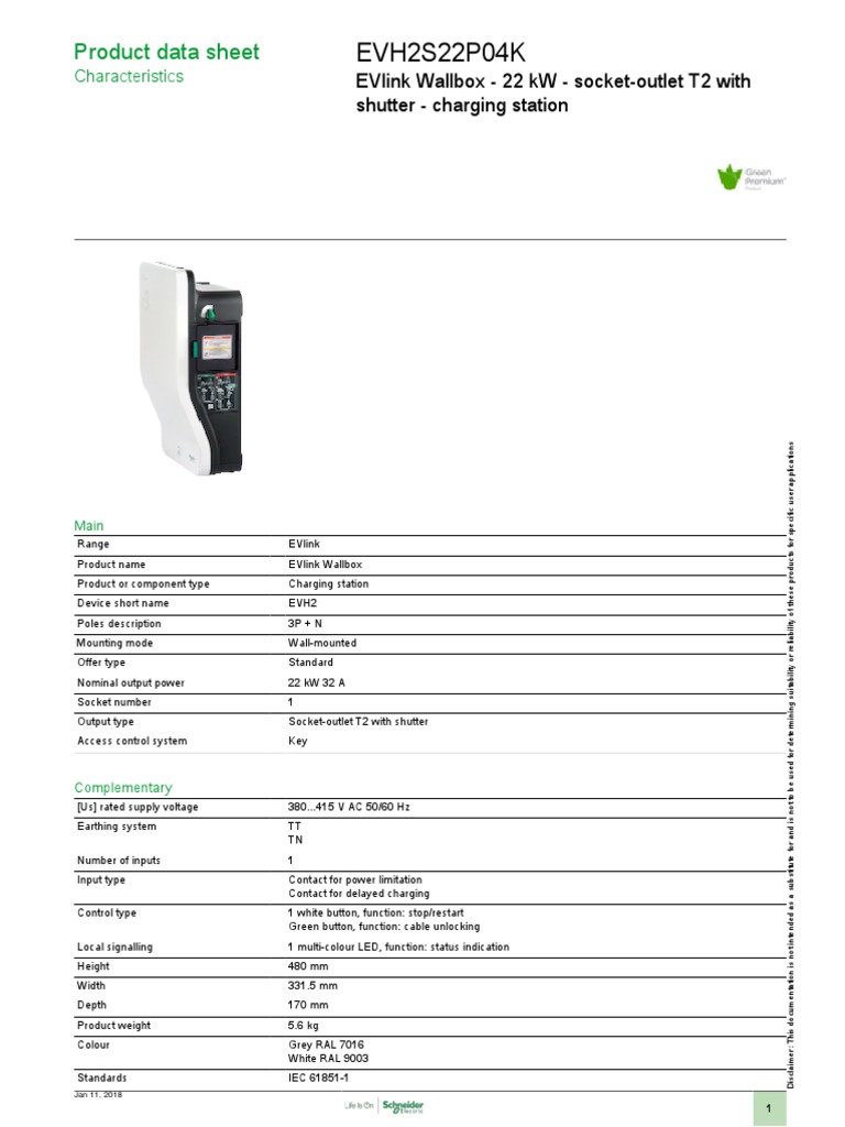 EVlink Wallbox - 22 KW - Socket-Outlet T2 With PDF | PDF | Electrical ...