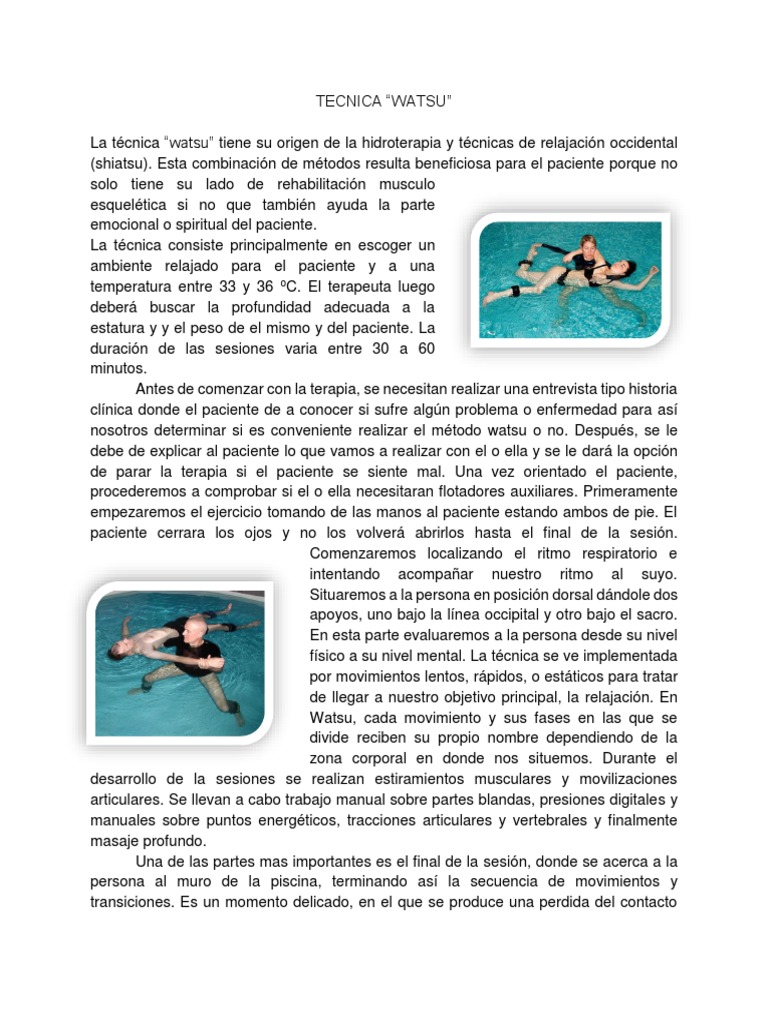 Técnica Watsu en Hidroterapia | PDF | Condicion cronica | Masaje