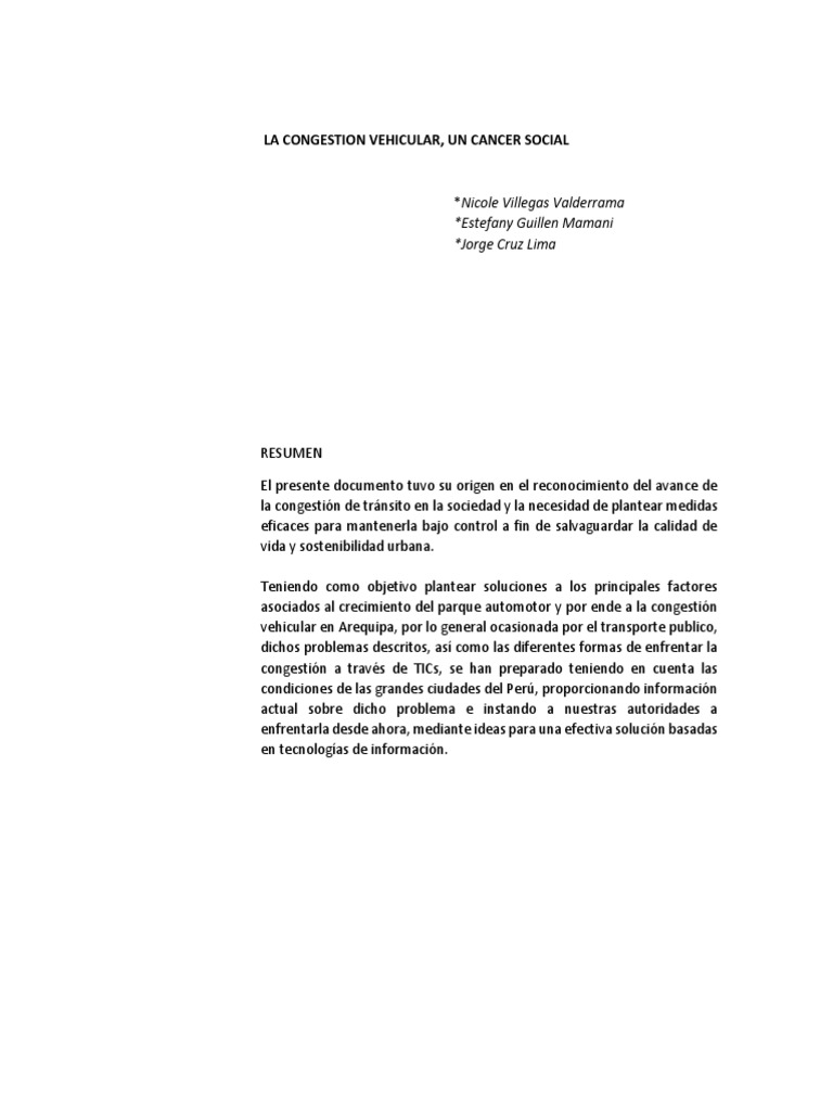 Soluciones a la Congestión Vehicular | PDF | La congestión del tráfico ...