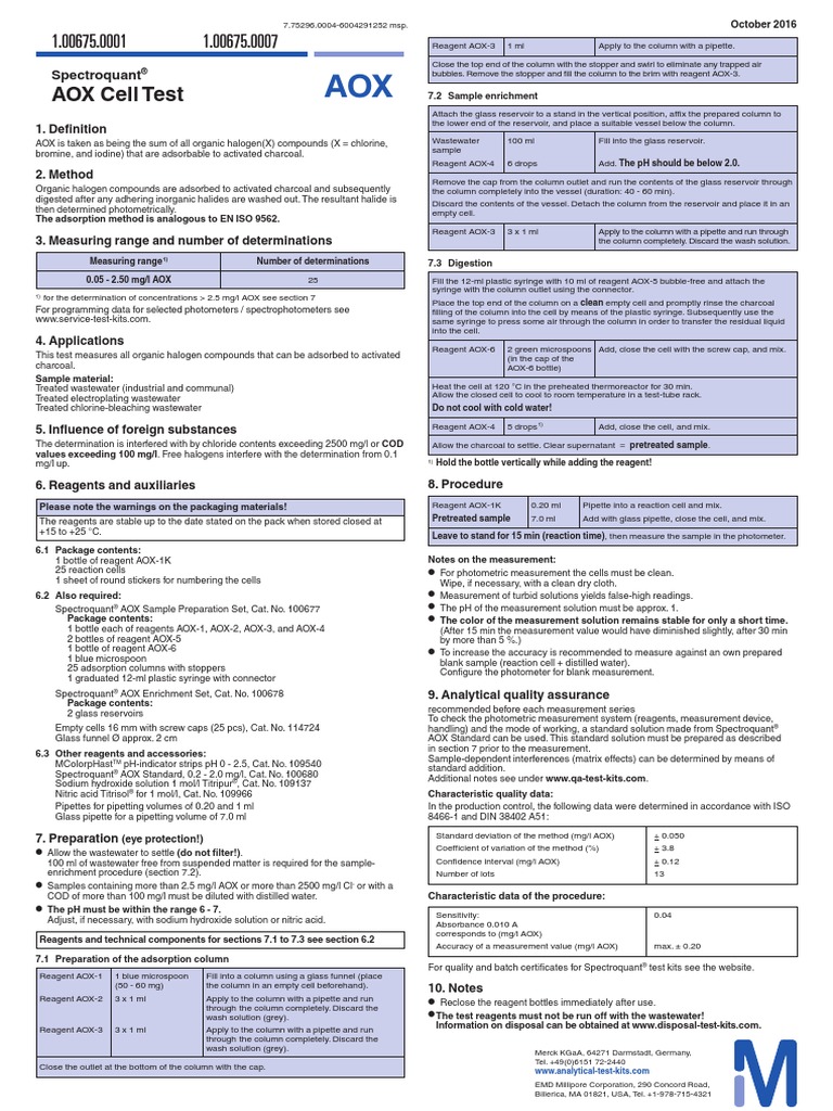 AOX Cell Test: Spectroquant | PDF | Chemical Substances | Materials