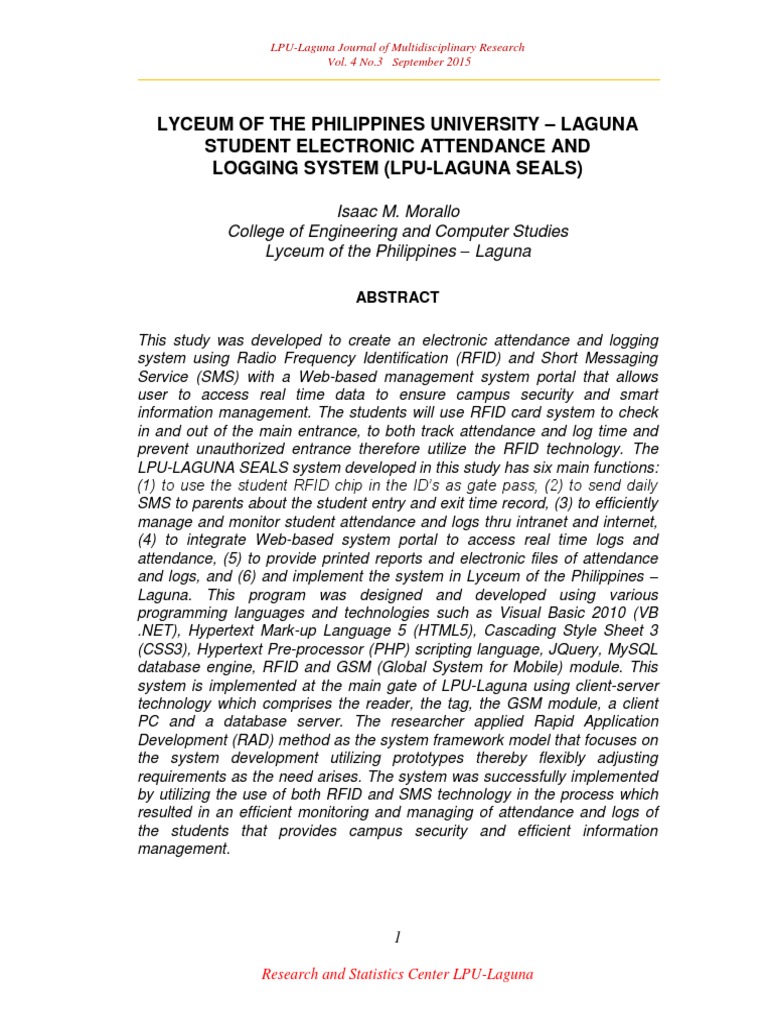 Lpu L Student Electronic Attendance and Logging System Lpu Laguna Seals ...