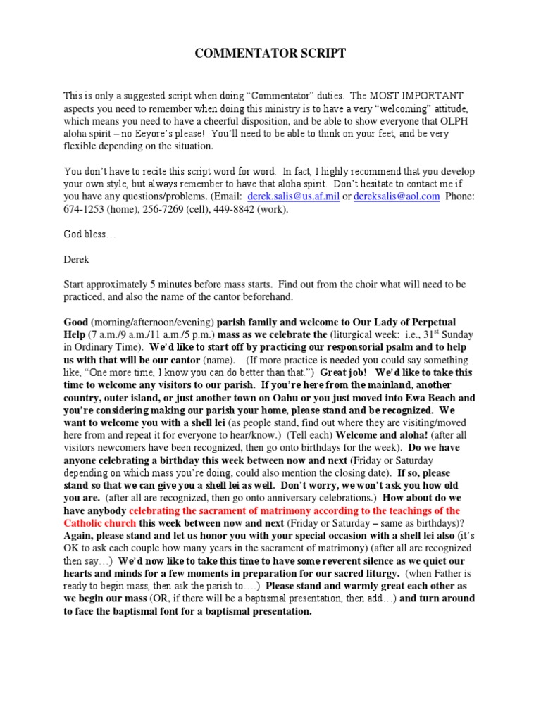 Commentator Script Revised Oct 14 | PDF | Christian Views On Marriage ...