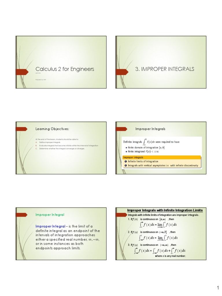 Improper Integrals Cal 2 | PDF | Limit (Mathematics) | Integral