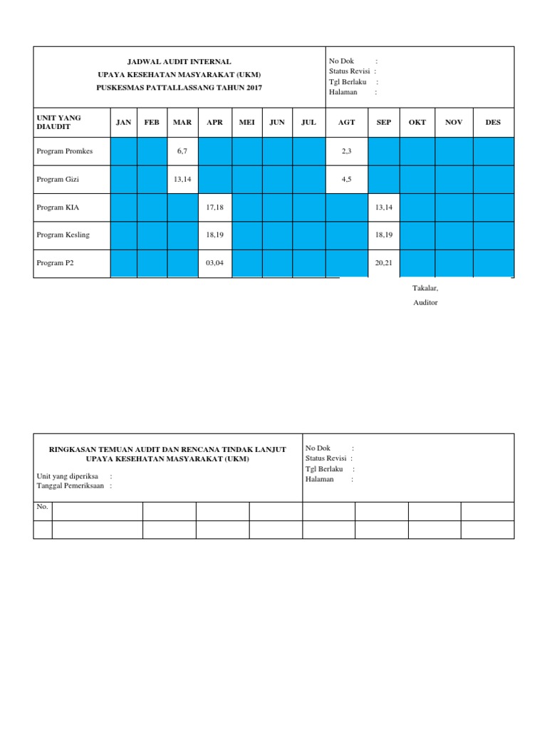 Jadwal Audit Internal Ukm | PDF