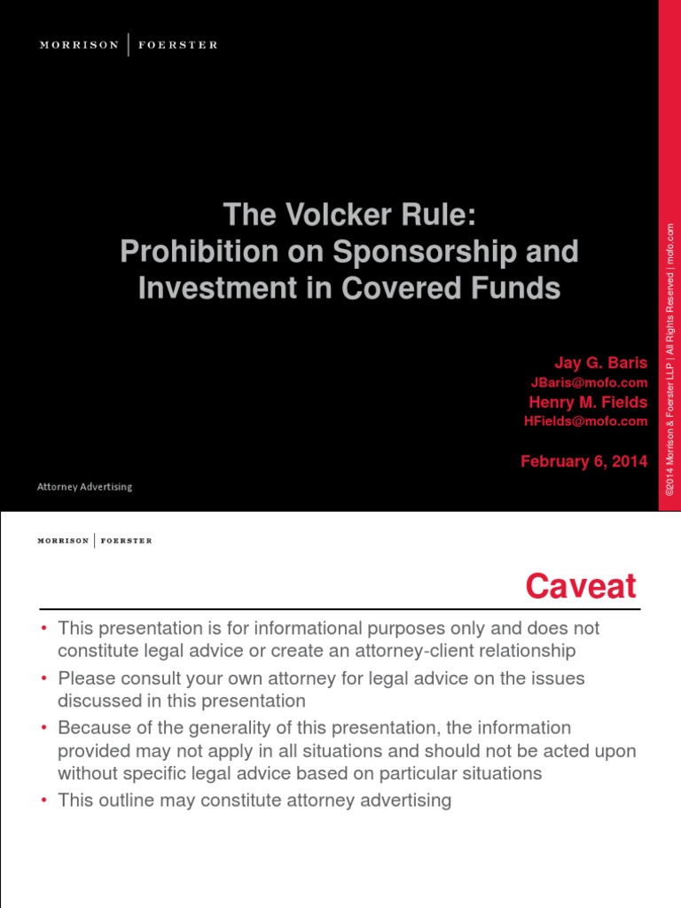Volcker Rule Prohibition Sponsorship and Investment | PDF ...