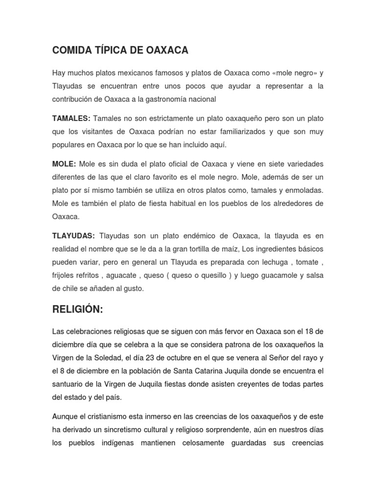 Comida Típica y Cultura de Oaxaca | PDF | Bailes | México