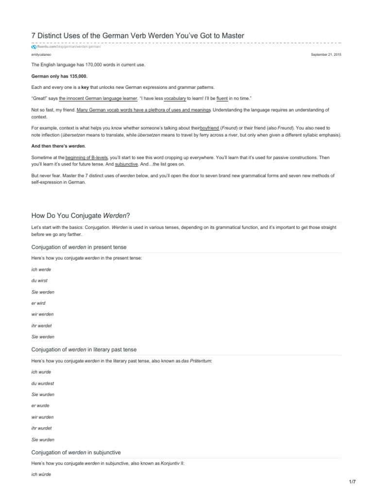 7-Distinct-Uses-Of-The-German Verb Werden PDF | PDF | Grammatical Tense ...