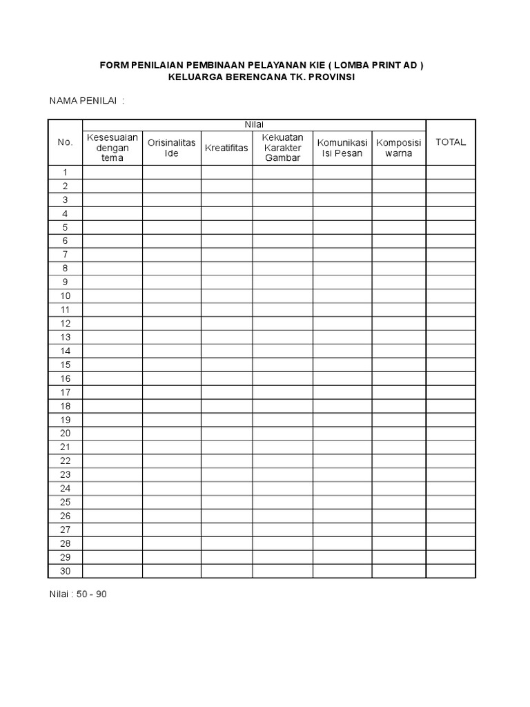 Form Penilaian Lomba Poster | PDF