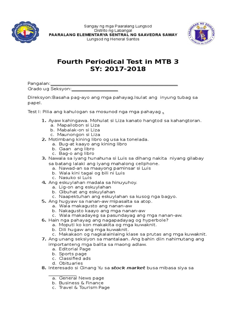 MTB 4th Grading (BISAYA) | PDF