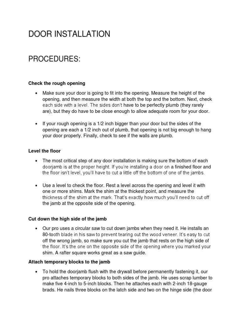 Door Installation: Procedures | PDF | Door | Framing (Construction)