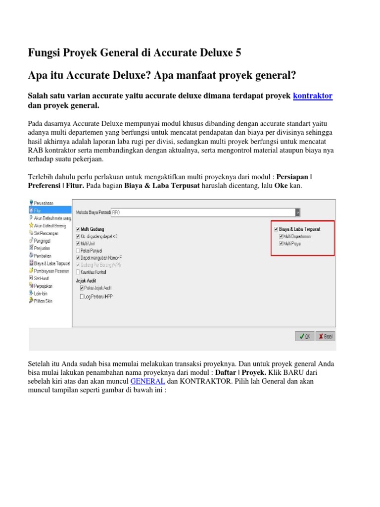 Fungsi Proyek General Di Accurate Deluxe 5 | PDF | Bisnis | Komputer