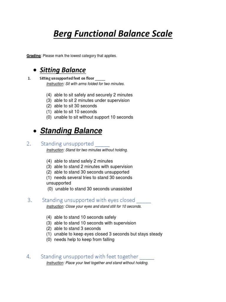 Berg Functional Balance Scale | PDF | Foot | Sports