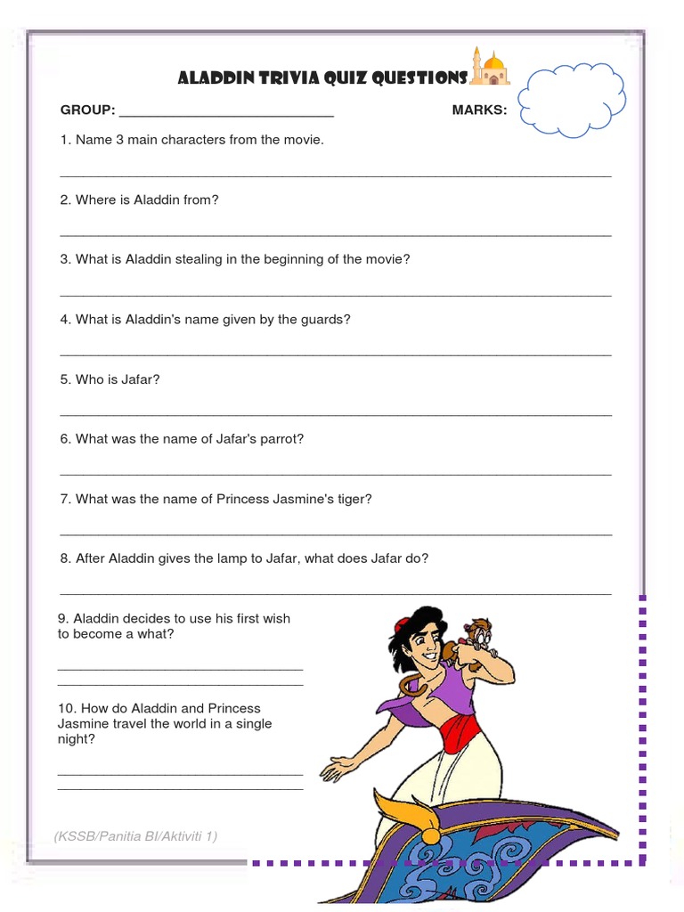 Aladdin Questions KSSB 1 | PDF | Games & Activities