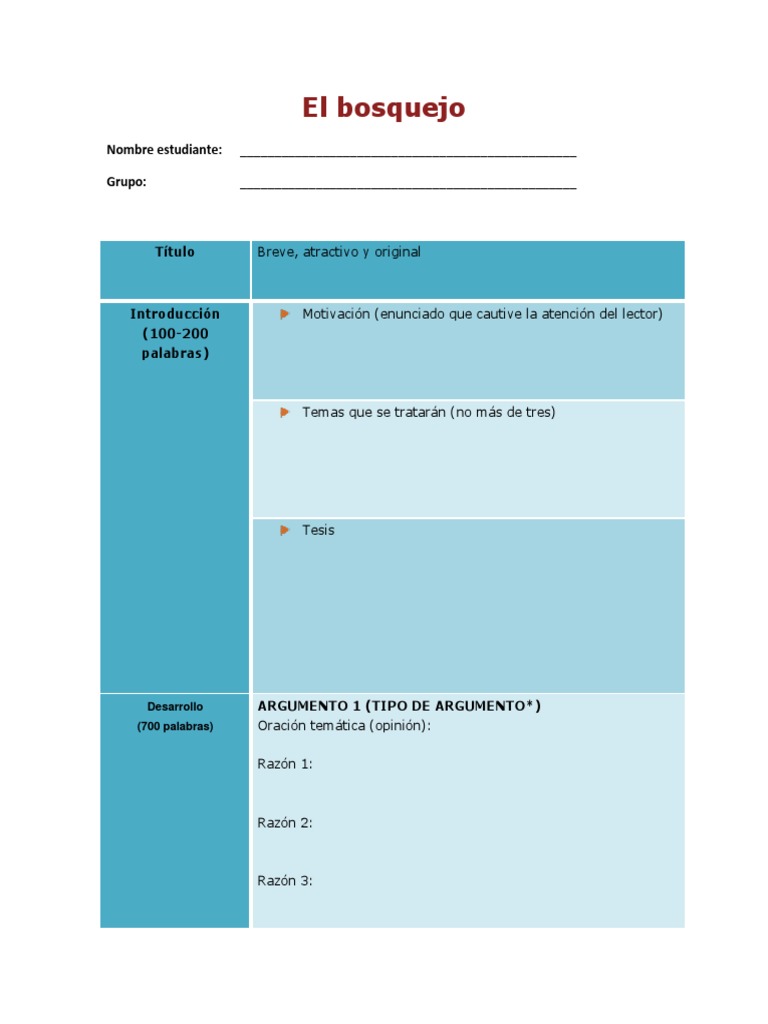 Formato Bosquejo - Ensayo | PDF