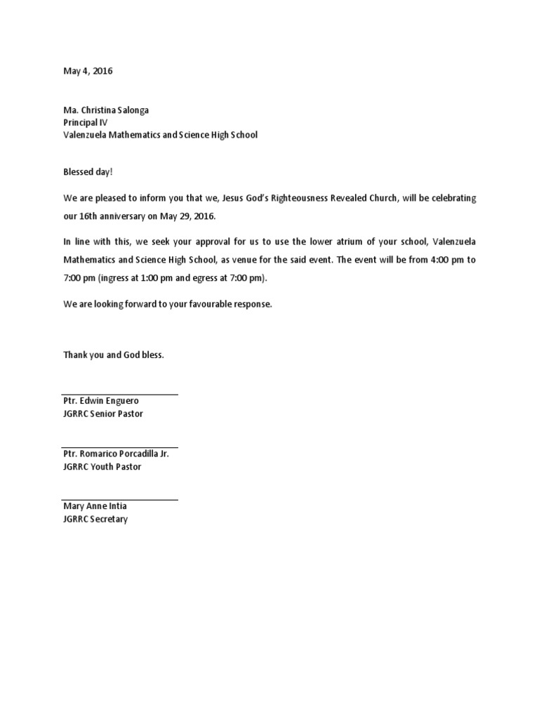 Sample Request Letter For Venue | PDF