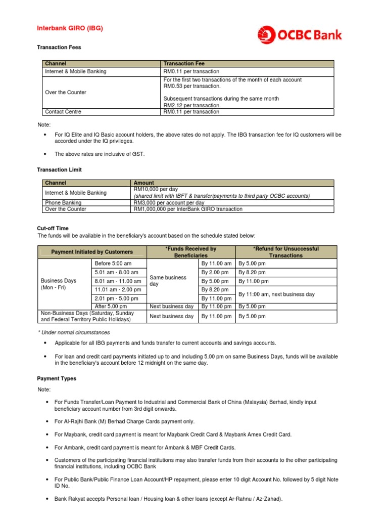 Interbank GIRO (IBG) : Transaction Fees | PDF | Financial Services | Money