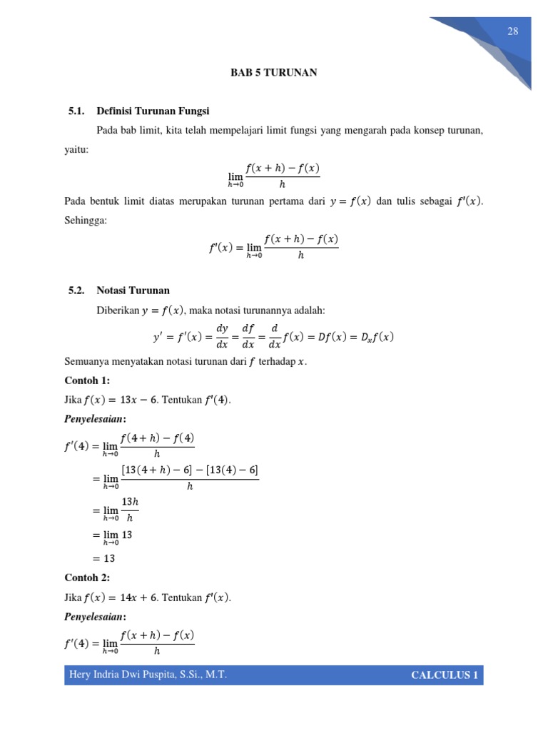 Contoh dan Rumus Turunan Fungsi | PDF | Sains & Matematika