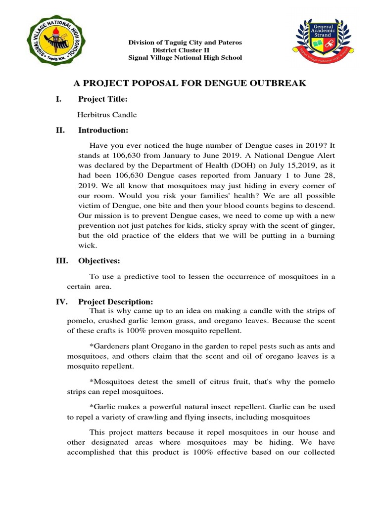 A Project Poposal For Dengue Outbreak: I. Project Title: Herbitrus ...