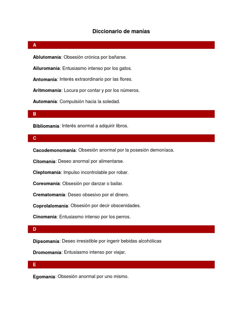 Diccionario de Manías | PDF | Sicología
