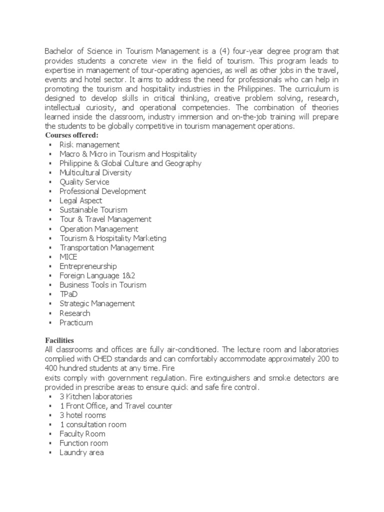Bachelor of Science in Tourism Management | PDF | Tourism | University ...