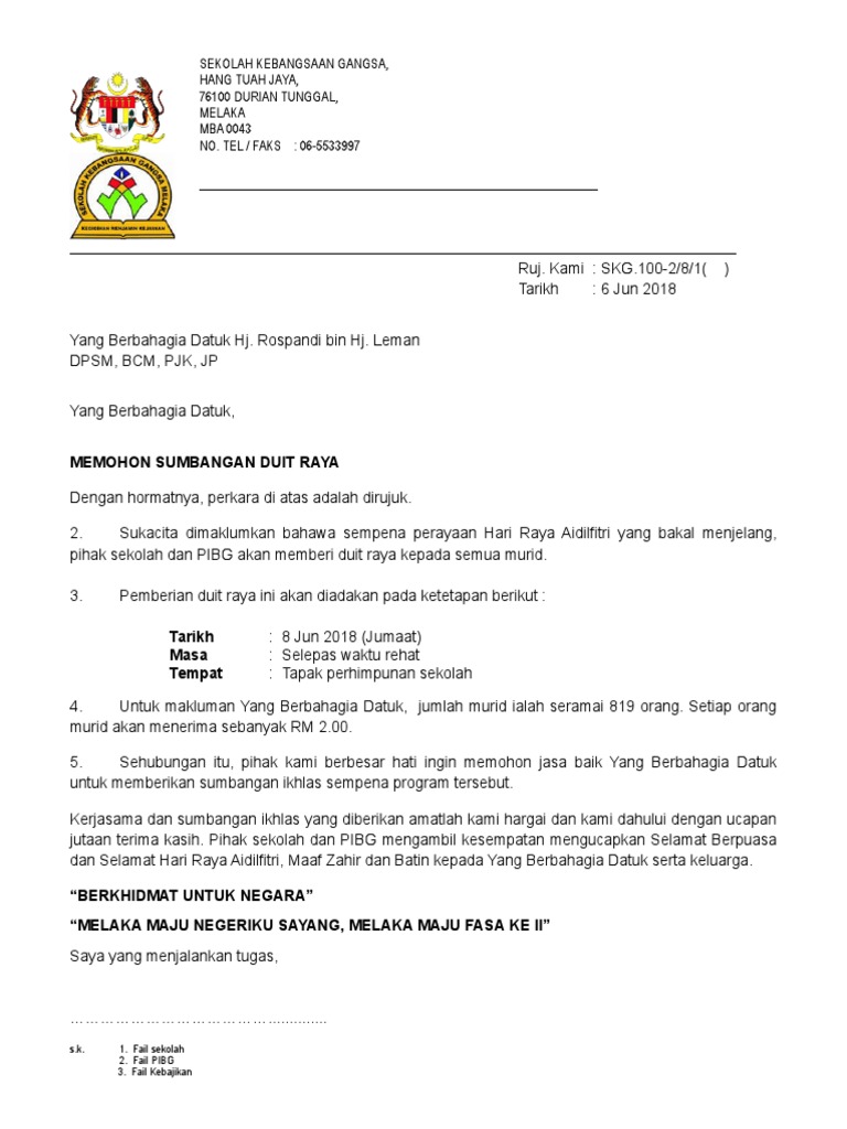 Surat Mohon Sumbangan VIP Hari Raya 2018 | PDF