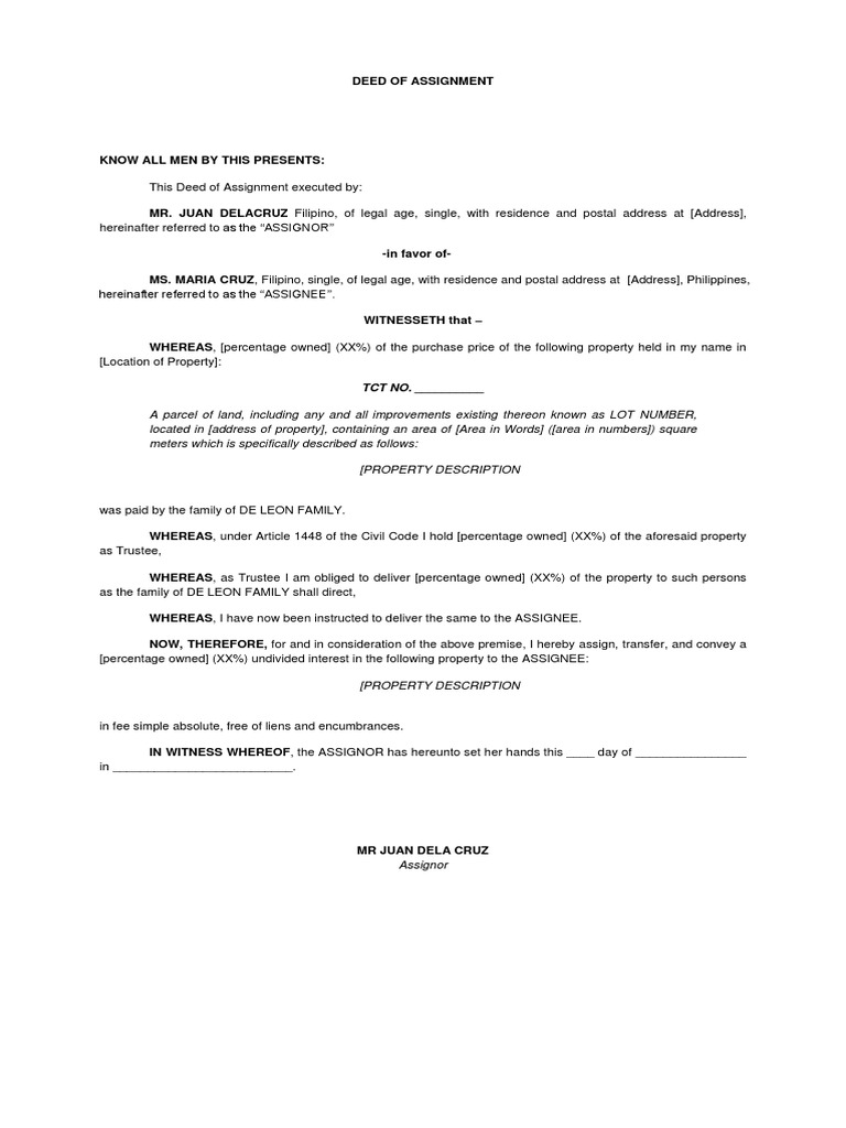 Deed of Assignment for Property Transfer | PDF | Assignment (Law) | Deed