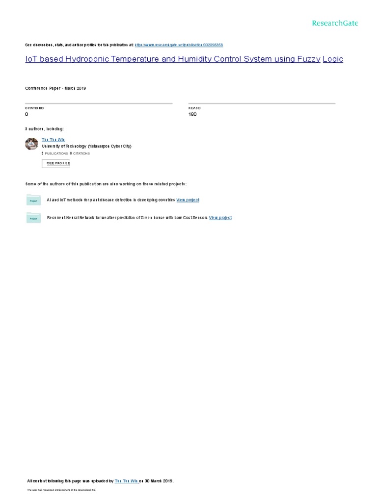 Iot Based Hydroponic Temperature and Humidity Control System Using Fuzzy Logic | Download Free ...