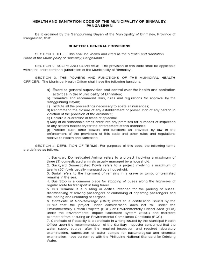 Health and Sanitation Code | PDF | Toilet | Foods