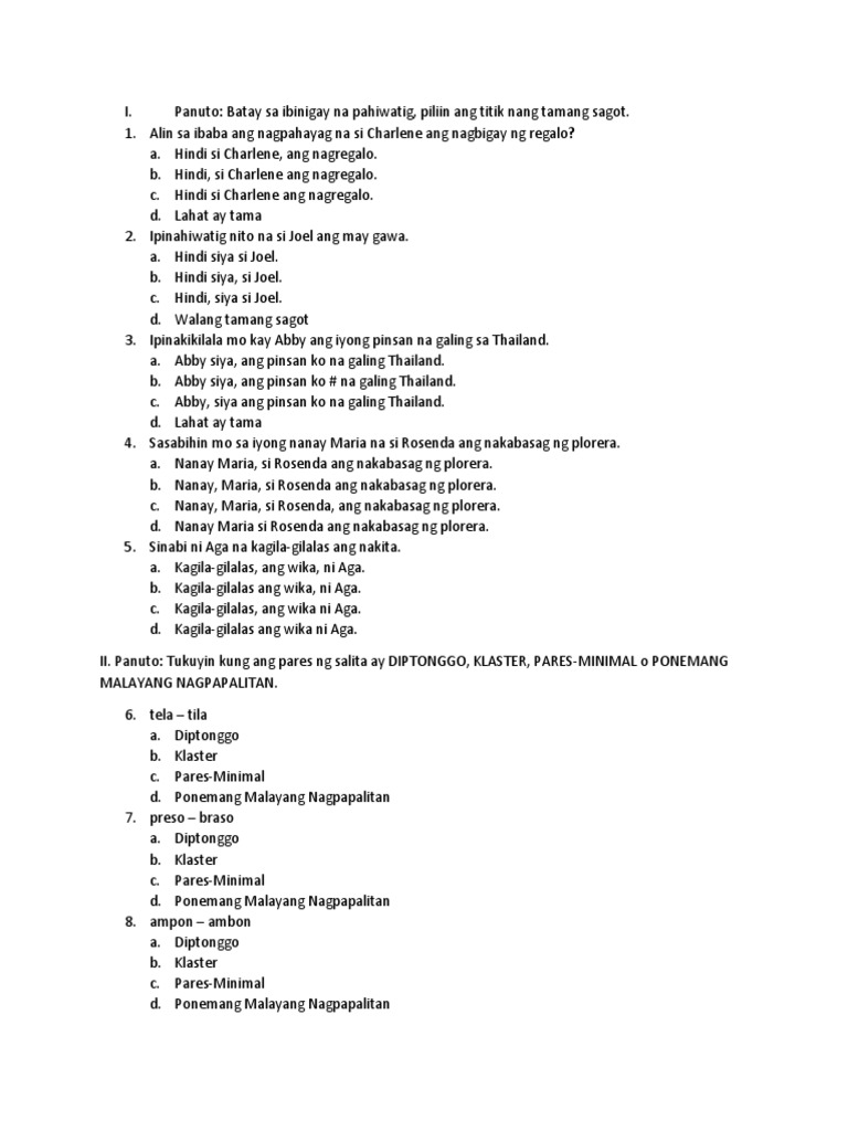 Pagsusulit Sa Ponolohiya | PDF