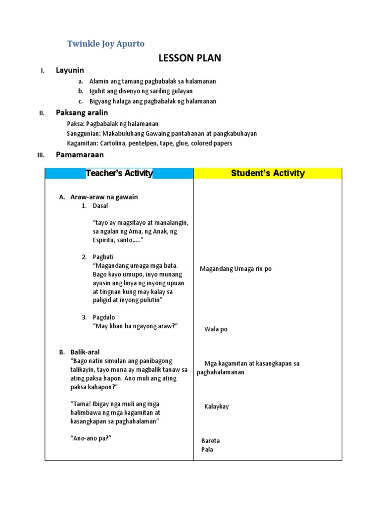 Lesson Plan: Layunin | PDF