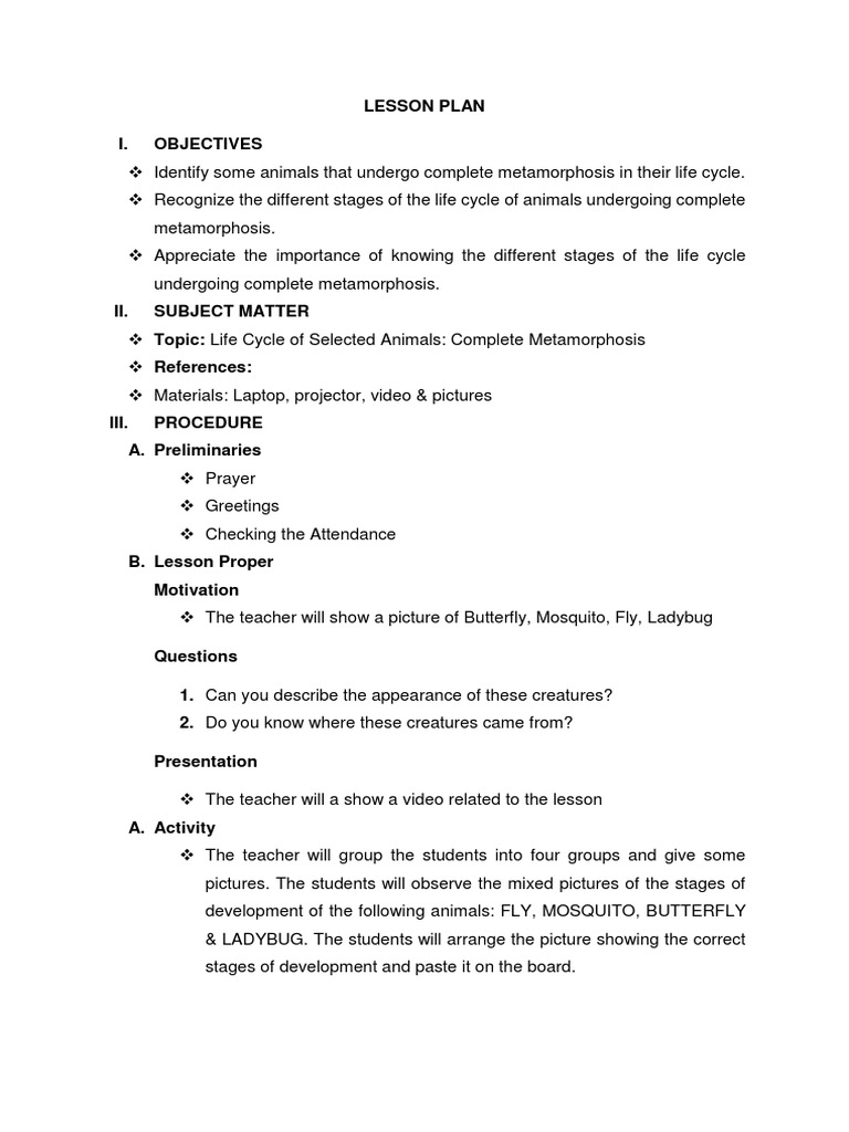 Complete Metamorphosis Lesson Plan | PDF | Pupa | Insects And Humans