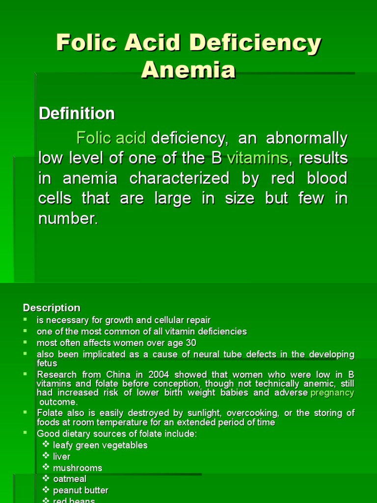 Folic Acid Deficiency Anemia | PDF | Anemia | Medical Specialties