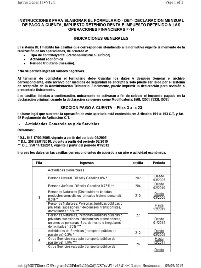 Instructivo F-14 | PDF | Impuesto sobre la renta | Impuestos