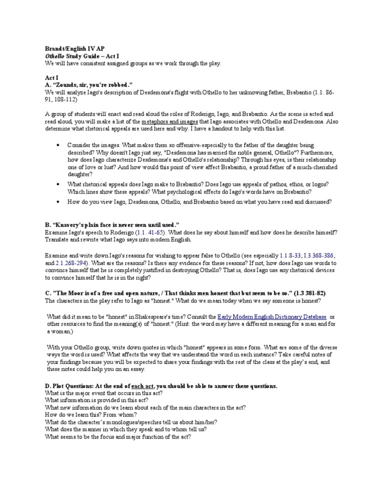 Othello Act 1 | PDF | Iago | Othello